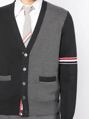 Thom Browne Colour-block Cotton Cardigan - Grey