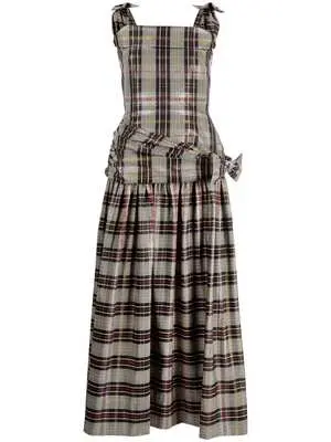MOLLY GODDARD Bow-detailed Tartan Maxi Dress