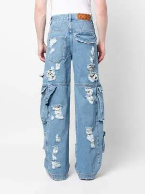 Gcds Distressed Wide-leg Jeans - Blue