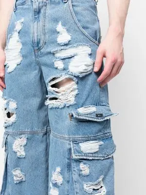 Gcds Distressed Wide-leg Jeans - Blue