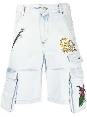 Gcds Cargo Denim Shorts - White