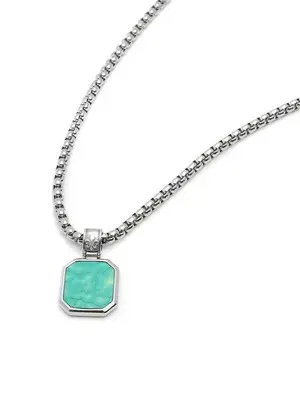 NIALAYA JEWELRY Square Turquoise Pendant Necklace - Silver