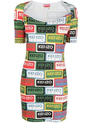 Kenzo Logo-print Mini Dress - Green