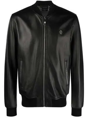 Philipp Plein Leather Bomber Jacket - Black