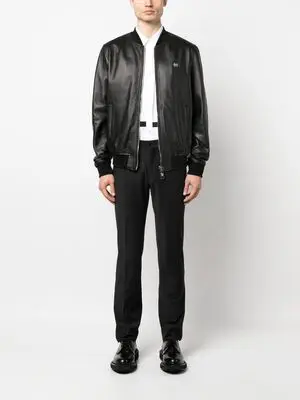 Philipp Plein Leather Bomber Jacket - Black