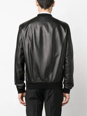 Philipp Plein Leather Bomber Jacket - Black