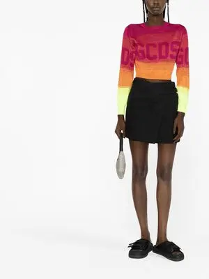 Gcds Logo-print Ombré Cropped Jumper - Pink