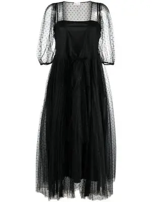 Red Valentino Short-sleeved Tulle Midi Dress - Black