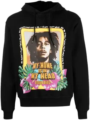 Dsquared2 Bob Marley Graphic Hoodie - Black