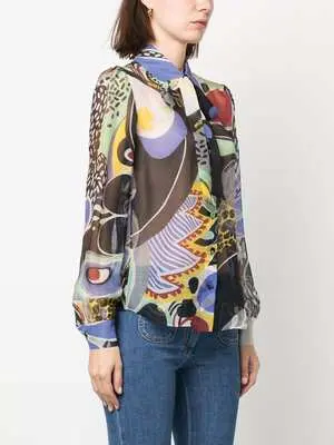 Moschino Abstract-pattern Pussy-bow Blouse