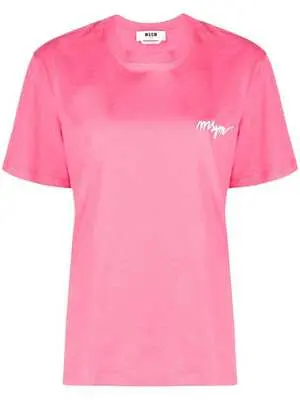 MSGM Logo-embroidered Short-sleeve T-shirt - Pink