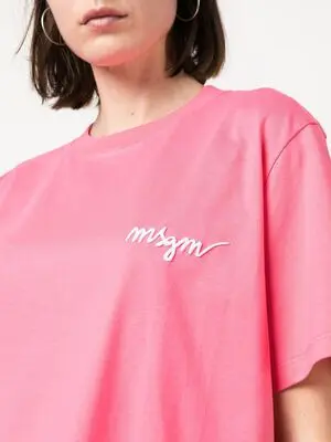 MSGM Logo-embroidered Short-sleeve T-shirt - Pink