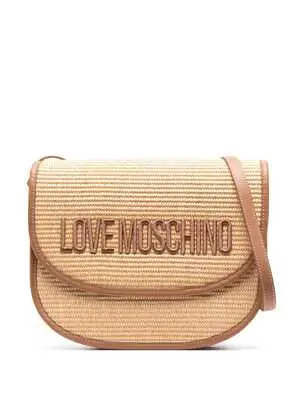Moschino Embroidered-logo Raffia Shoulder Bag - Neutrals
