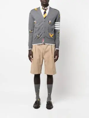 Thom Browne 4-bar Stripe Intarsia Cardigan - Grey