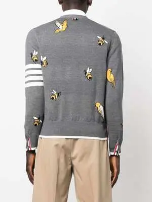 Thom Browne 4-bar Stripe Intarsia Cardigan - Grey