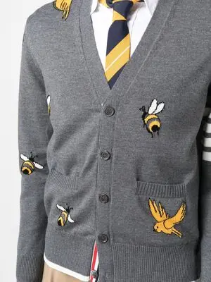 Thom Browne 4-bar Stripe Intarsia Cardigan - Grey