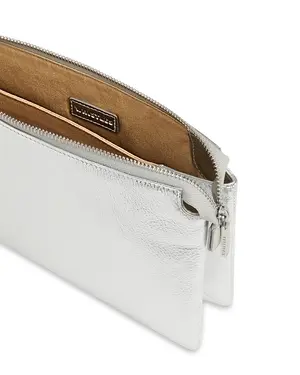 Whistles Elita Double Pouch Metallic Leather Clutch - Silver