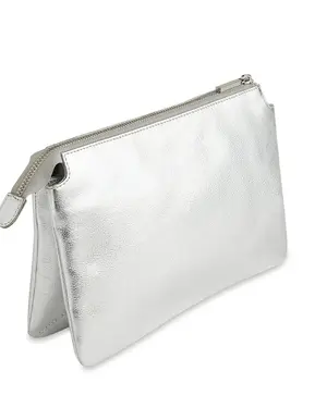 Whistles Elita Double Pouch Metallic Leather Clutch - Silver