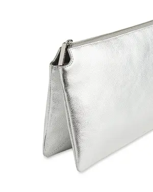 Whistles Elita Double Pouch Metallic Leather Clutch - Silver