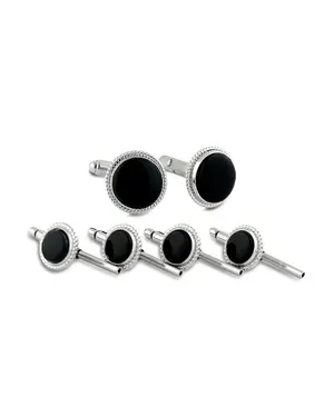 David Donahue Onyx Stud & Cufflink Set - Silver
