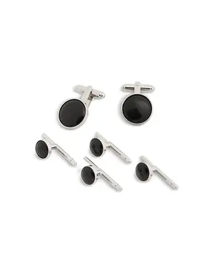 David Donahue Onyx Stud And Cufflink Set - Silver