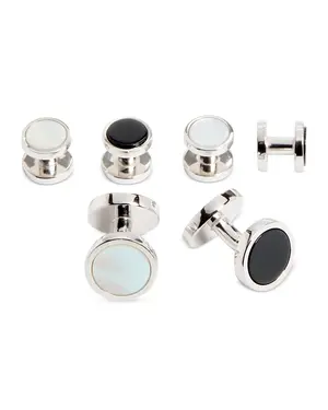 David Donahue Sterling Mother Of Pearl & Onyx Stud & Cufflink Set - Silver