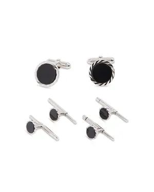 David Donahue Onyx Stud And Cufflink Set - Silver