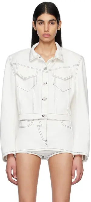 PUSHBUTTON Pushbutton White Cropped Denim Jacket - White