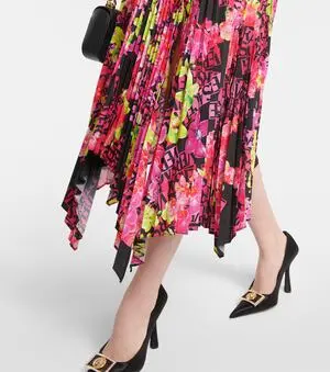 Versace Logo Orchid Pleated Midi Skirt