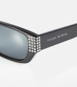 Magda Butrym X Linda Farrow Embellished Rectangular Sunglasses - Black