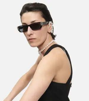 Magda Butrym X Linda Farrow Embellished Rectangular Sunglasses - Black