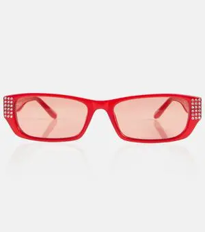 Magda Butrym X Linda Farrow Embellished Rectangular Sunglasses - Red