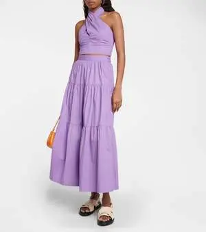 Staud Sea Tiered Cotton Poplin Maxi Skirt