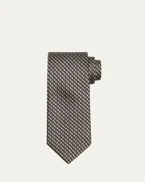 Brioni Micro-print Silk Tie - Grey Navy