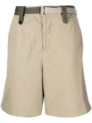 Sacai Belted-waist Bermuda Shorts - Green