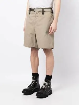 Sacai Belted-waist Bermuda Shorts - Green