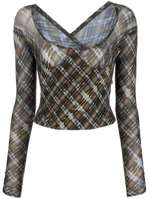 KNWLS Scythe Check-print Top - Blue