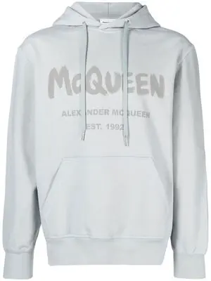 Alexander McQueen Logo Print Drawstring Hoodie - Grey