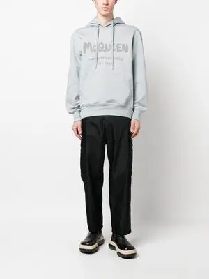 Alexander McQueen Logo Print Drawstring Hoodie - Grey