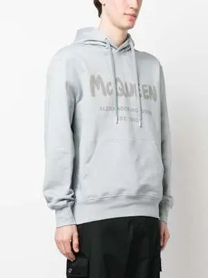 Alexander McQueen Logo Print Drawstring Hoodie - Grey