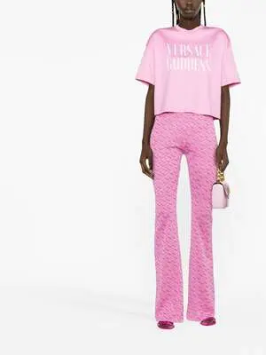 Versace La Greca Jacquard Flared Trousers - Pink