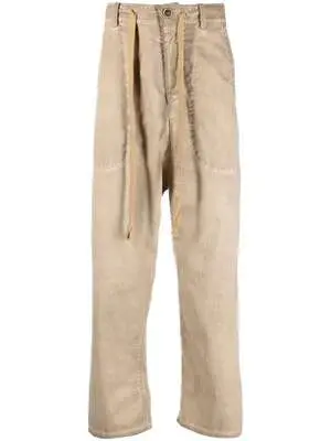 UMA WANG Distressed-effect Drop-crotch Trousers Brown