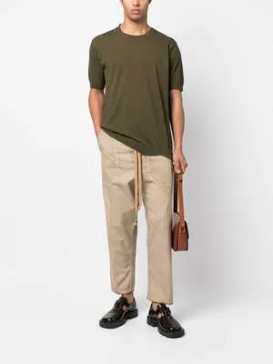 UMA WANG Distressed-effect Drop-crotch Trousers - Brown