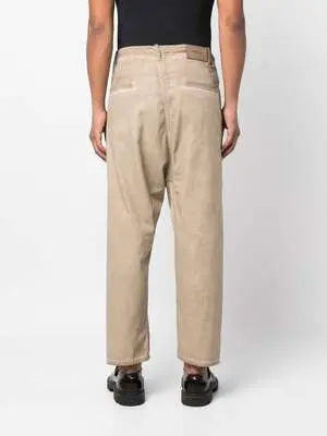 UMA WANG Distressed-effect Drop-crotch Trousers - Brown