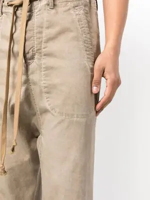 UMA WANG Distressed-effect Drop-crotch Trousers - Brown