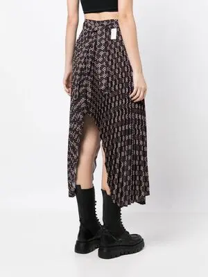 Rokh Monogram-print Asymmetric Skirt
