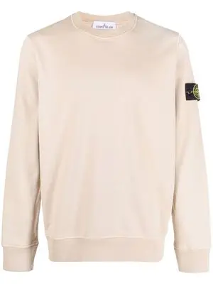 Stone Island Crew-neck Sweatshirt With Compass Patch - Neutrals