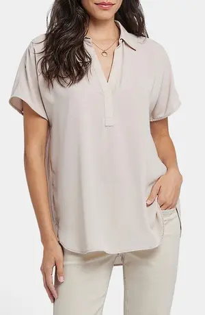 Short Sleeve Split Neck Blouses