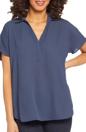 Short Sleeve Split Neck Blouses