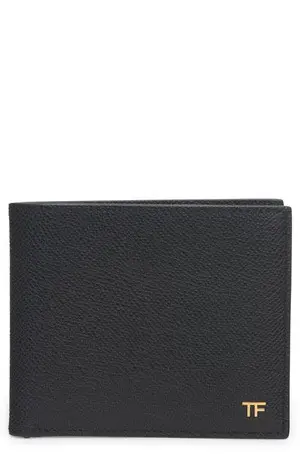 TOM FORD T-line Small Grain Calfskin Leather Bifold Wallet - Black